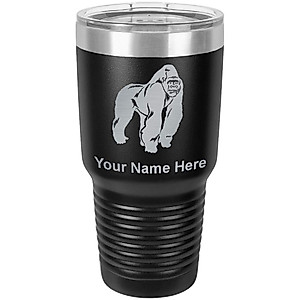 LaserGram 30oz Vacuum Insulated Tumbler Mug, Gorilla, Personalized Engraving Included (Black)