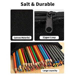 JARLINK 16 Pack Blank Canvas DIY Craft Pencil Case with Zipper, Multipurpose Traveling Toiletry Pouch Bags for School, Makeup, Cash, Office, Bill, Receipt Storage, 8.3’’ x 4.6’’ Inch (Black)