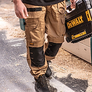 DEWALT Protradesman Men's Loose Fit, Holster Pocket, Cottonpoly Stretch Work Pants Tan W36/L33