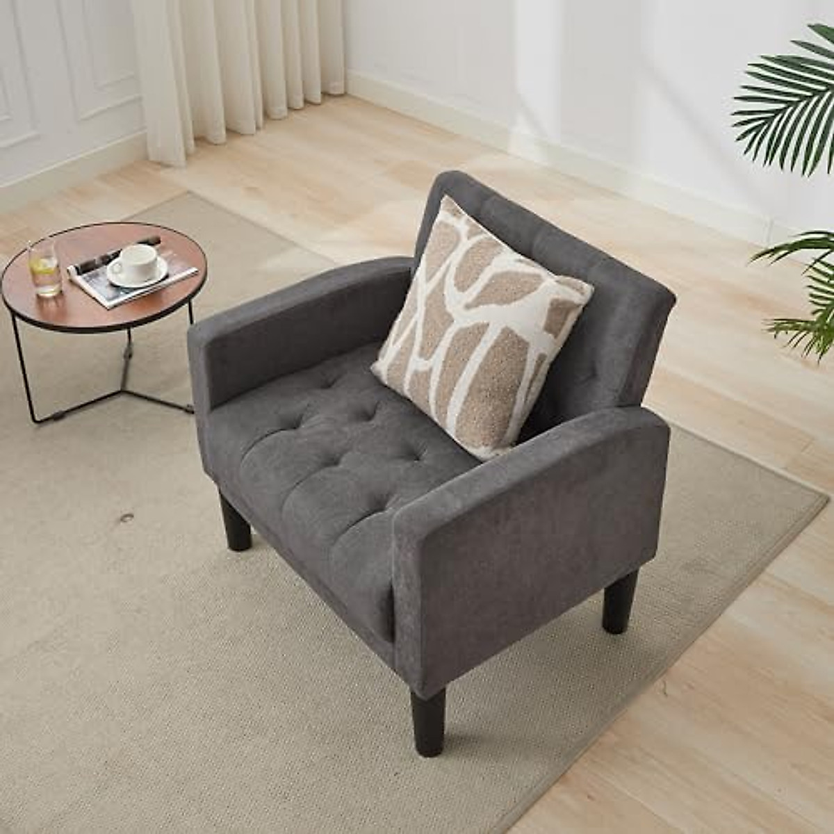 TYBOATLE Accent Chair, Fabric Living Room Arm Chairs for Bedroom, Mid Century Modern Upholstered Tufted Bedroom Office Armchair Single Sofa，Reading Lounging Side Lounge Chair (Dark Grey)