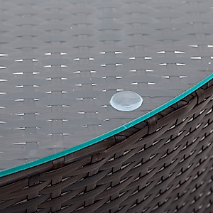 ele ELEOPTION Half-Moon Sofa Set 5 Pieces All-Weather Brown PE Rattan Wicker Sofa Set Outdoor Patio Sectional Furniture Set with Tempered Glass Table, Beige