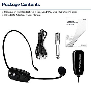 EASJOY Wireless Microphone Headset, 2.4G Wireless Mic Headset and Handheld 2 in 1 Mics, 160 ft Range for Voice Amplifier, PA System, Teacher, Tour Guides, Fitness （Not Supported Phone/Mac/Laptop