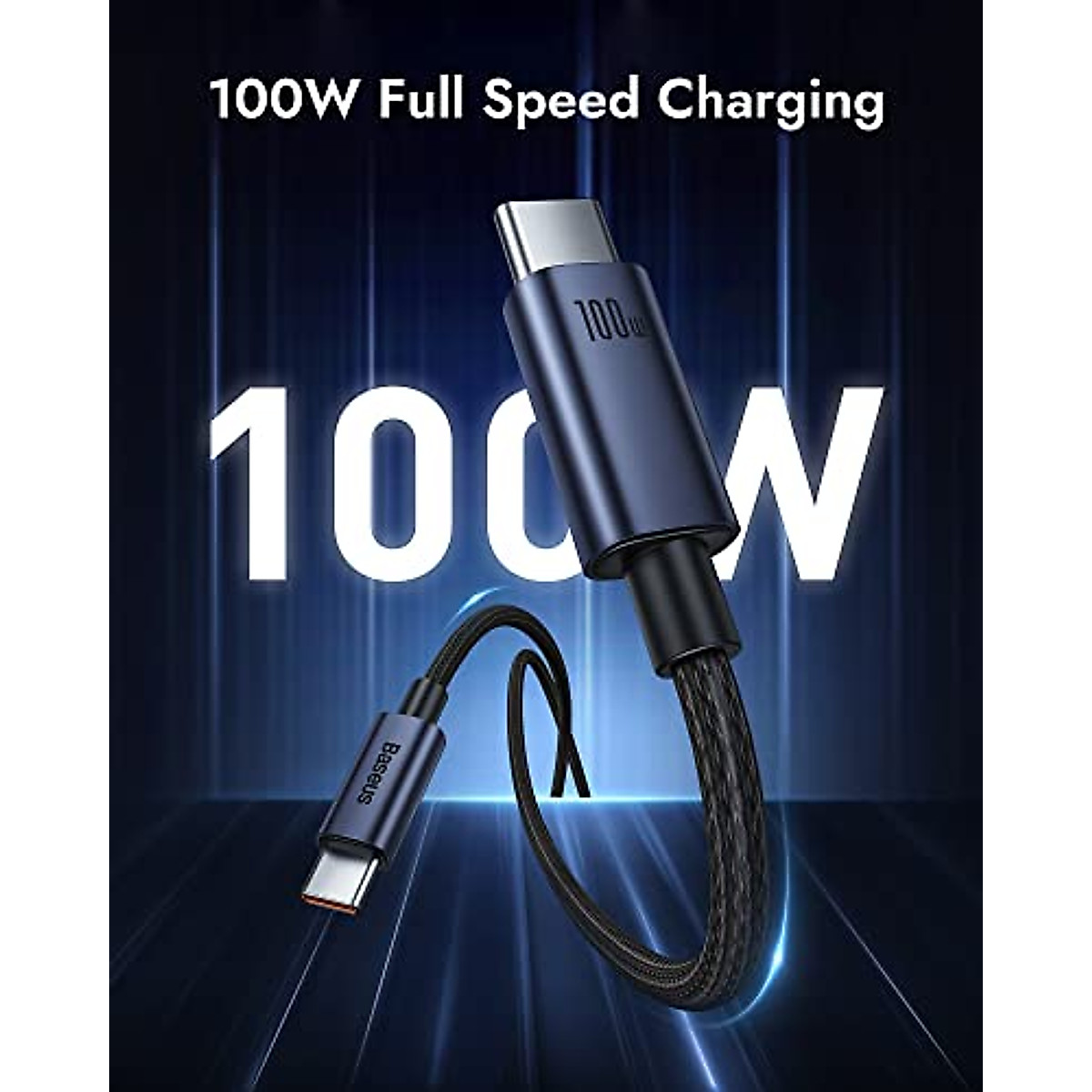 Baseus USB C Charger Cable, 100W PD 5A QC 5.0 Type C Fast Charging USB C to USB C Cable, Nylon Braided USB C Cable for iPhone 15/Pro/Plus/Pro Max, MacBook Pro, iPad Pro 12.9/Air/Mini, Samsung S23/S22