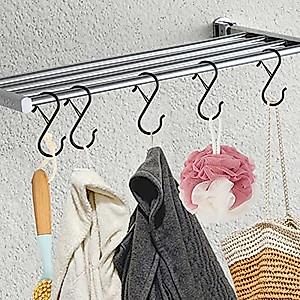 18 Pack S Hooks for Hanging, 3.5 Inch Heavy Duty Black S Hooks with Safety Buckle Design, S Shaped Hooks for Pot Rack, Closet Rod, Hanging Clothes, Kitchen Utensil, Plants, Bags, Towels