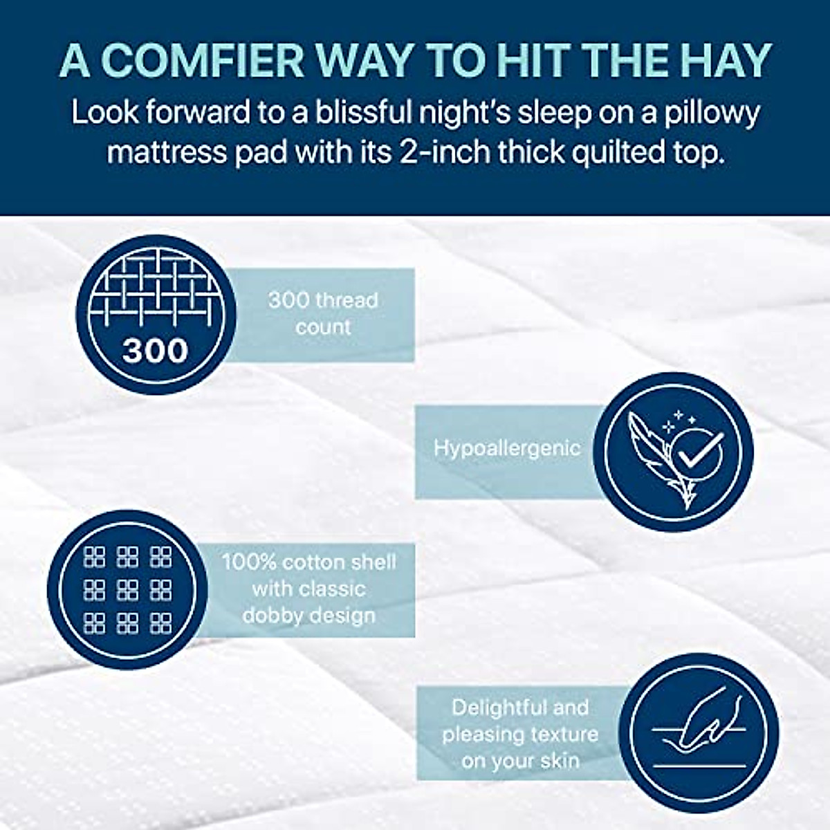 Allied Home 2" Queen Bed Mattress Topper w Goose Feathers & 300 TC Cotton Shell - Hypoallergenic Dorm Essentials Bed Pad - Quilted Down Mattress Topper For Queen Beds - Luxury 80”x60” Queen Bed Topper