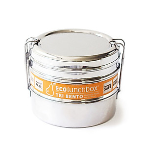 Ecolunchbox Tri Bento 3 Level Stainless Steel Bento Bowl Food Container Lunch Box - Holds 4.5 Cups - Not Leakproof