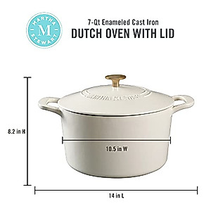 MARTHA STEWART Gatwick 7 QT Enamel Cast Iron Dutch Oven, Linen w/Gold Knob