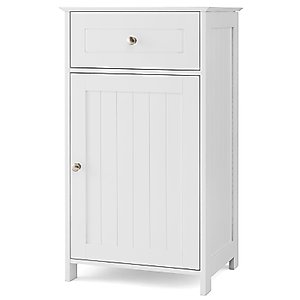 Tangkula Small Bathroom Cabinet for Small Spaces, Freestanding Single Door Bathroom Storage with Adjustable Shelf, Anti-Tipping Device, Smooth Drawer, Floor Cabinet for Bathroom Living Room