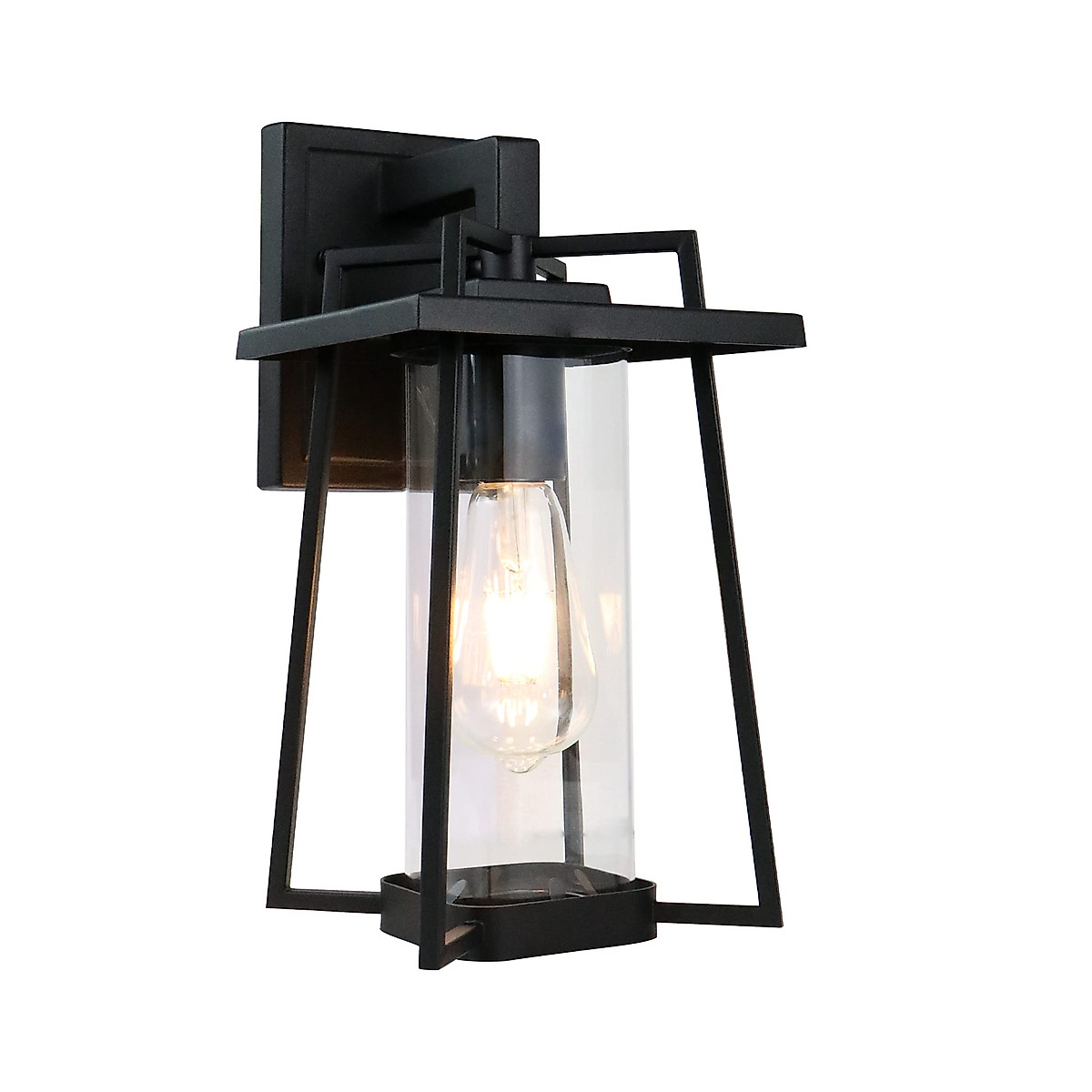 MONKFISH 2462-1W Black Quartet Design Outdoor Wall Light with Clear Glass Lamp Shade, Good Lamp Fixture for Porches, Gardens, Terraces, Garages, Corridors and Balconies (2-Pack)