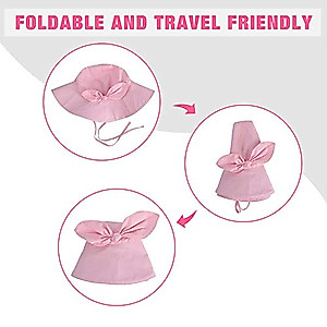 2 Pieces Baby Girls Sun Hat Adjustable Sun Protection Summer Beach Wide Brim Hat (White and Pink,0-12 Months)