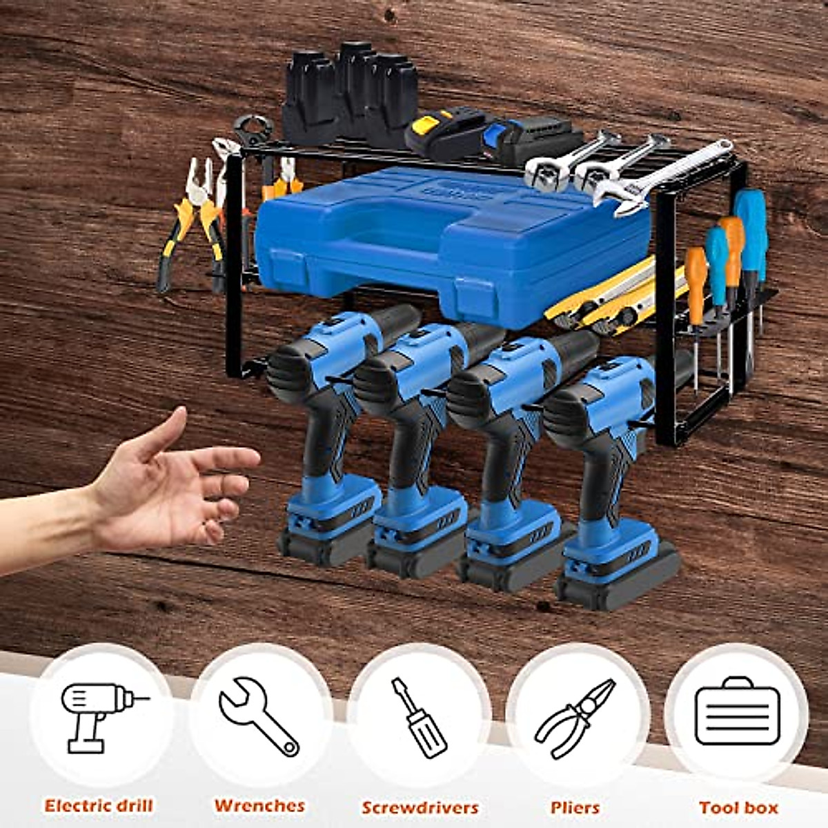 Homde Power Tool Organizer Holder Wall Mount Garage Tool Organizers and Storage, Heavy Duty Tool Shelf Rack Utility Storage Rack, Black