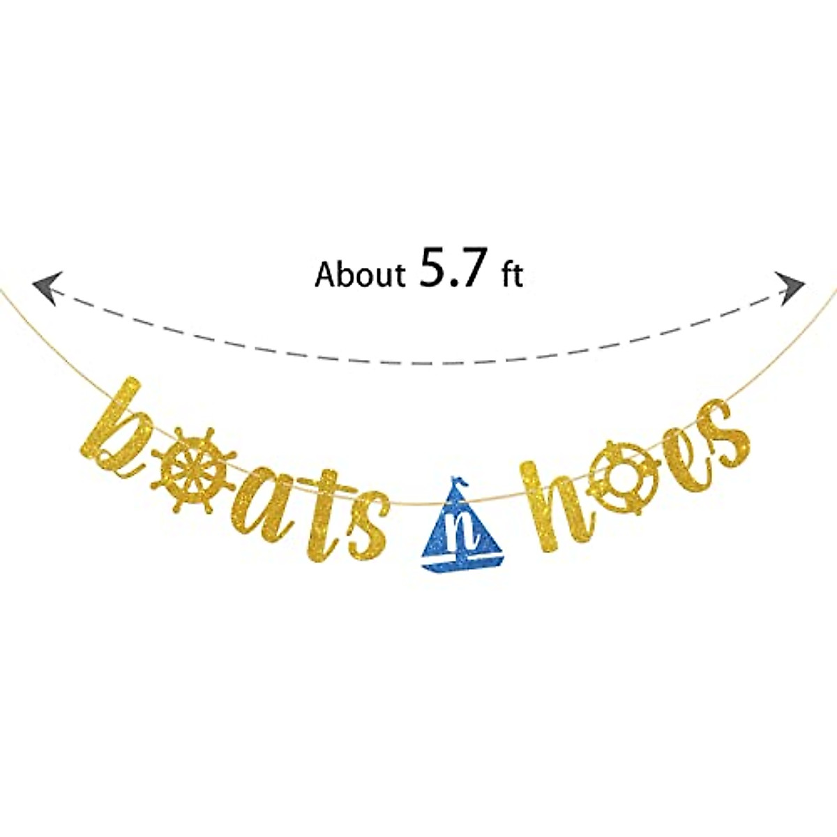 Dalaber Gold Glitter Boats N Hoes Banner - Funny Nautical Theme Birthday Decoration - Cruise Theme Wedding/Engagement/Bridal Shower/Bachelorette Party Decor Banner Photo Booth Prop