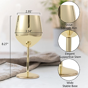 AgHook Wine Glasses 18/8 Stainless Steel, Set of 2 16 Oz Stemmed Wine Goblets, BPA Free Copper Coated Shatterproof, Elegant Tone Drinkware for Champagne and Cocktails