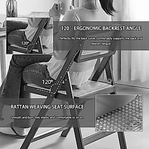 Folding Chairs Household Rattan Weaving Ergonomics Fold Up Chair, Kitchen Bamboo Backrest Dining Chair, Load-bearing150kg/330.7lbs (Color : Primary Color, Size : 82 * 54 * 44.5cm)