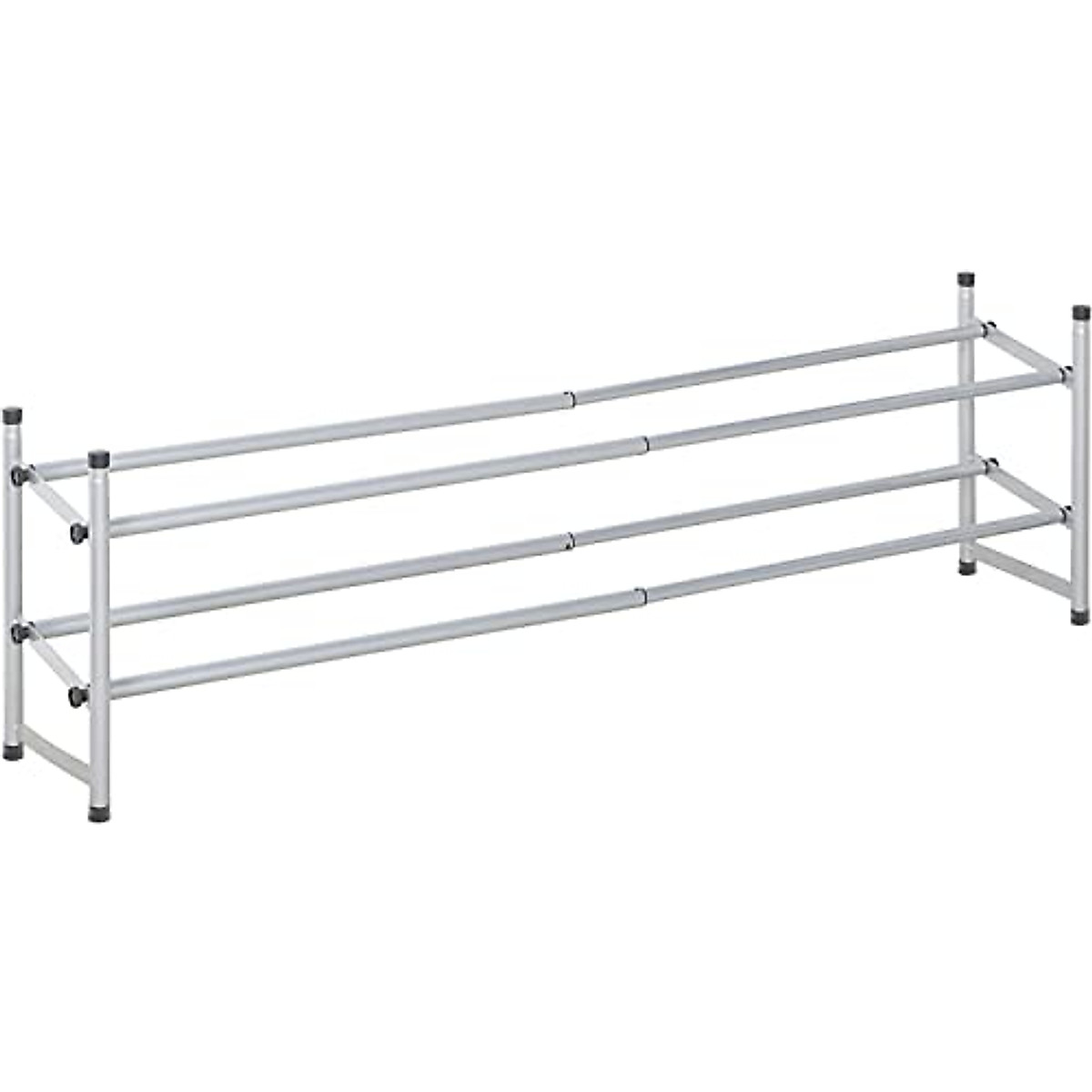 J&V TEXTILES Telescoping Stackable/Expandable Free Standing Shoe Rack, 2-Tier Holds Up To 10-Pair (Silver)