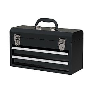 UNITEDPOWER Portable Metal Tool Box，2-Drawer Steel Organization Micro Tool Chest for Household, Warehouse, Repair Shop, Black