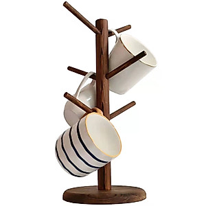 Dorhors Mug Holder Tree,Coffee Mug Rack,Coffee Cup Holder with 6 Hooks,Wood Coffee Mug Holder for Counter,Coffee Bar Accessories and Decor,Coffee Organizer Station(Brown)