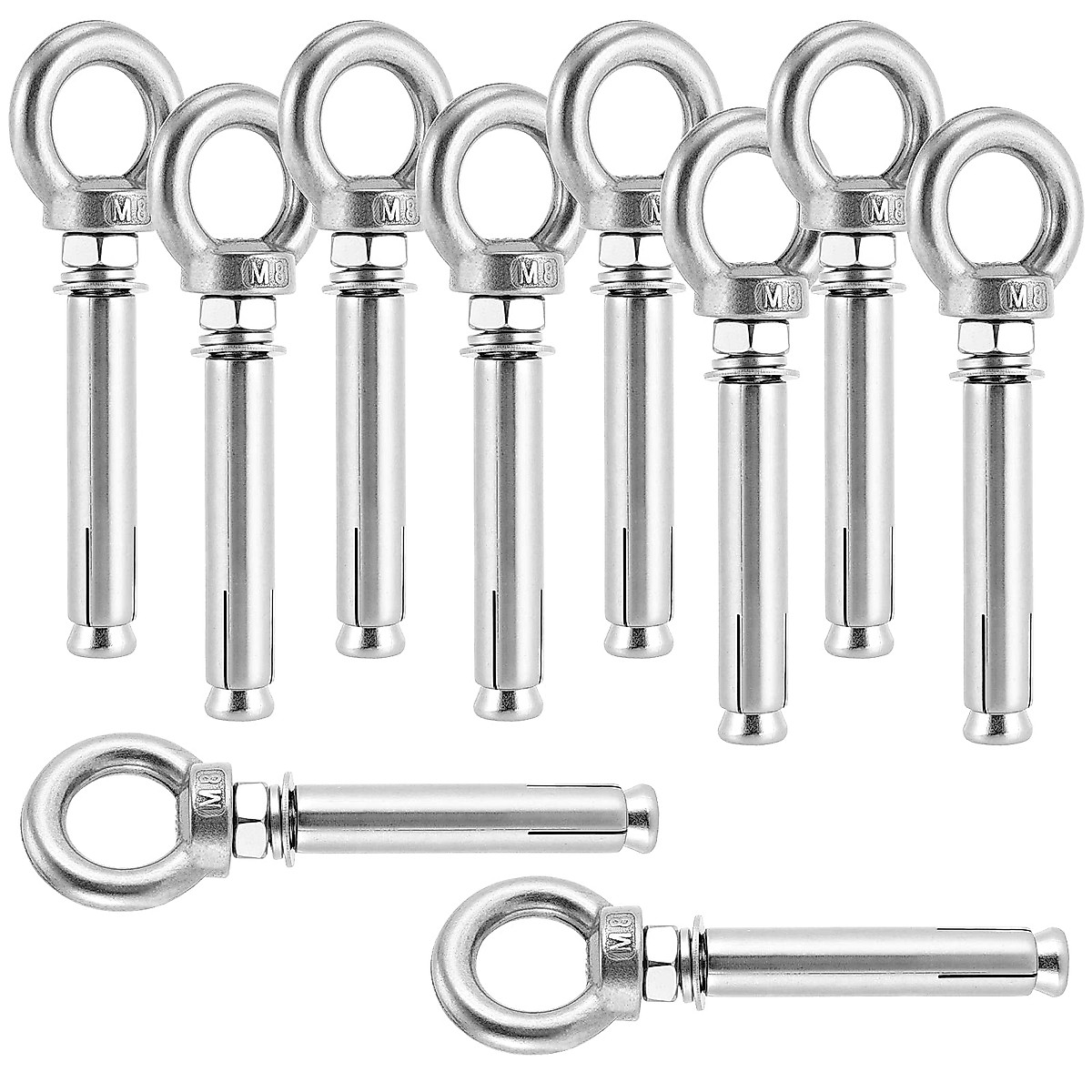 HEIHAK 10 Pack M8 x 80mm Expansion Eyebolt, Expansion Screw with Eye Ring Anchor, 304 Stainless Steel Ring Lifting Expansion Eyebolt Internal Bolt Fastener for Concrete, Wall, Masonry Surface