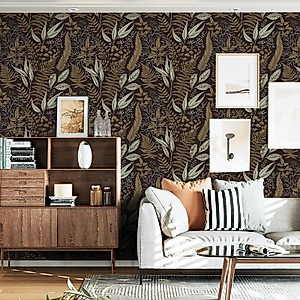 Ismoon Leaf Peel and Stick Wallpaper Dark Wallpaper Fern Botanical Wallpaper Black/Brown Contact Paper Removable Wallpaper Peel and Stick Self Adhesive Wall Paper Vinyl Shelves Wallpaper 16.1x118in