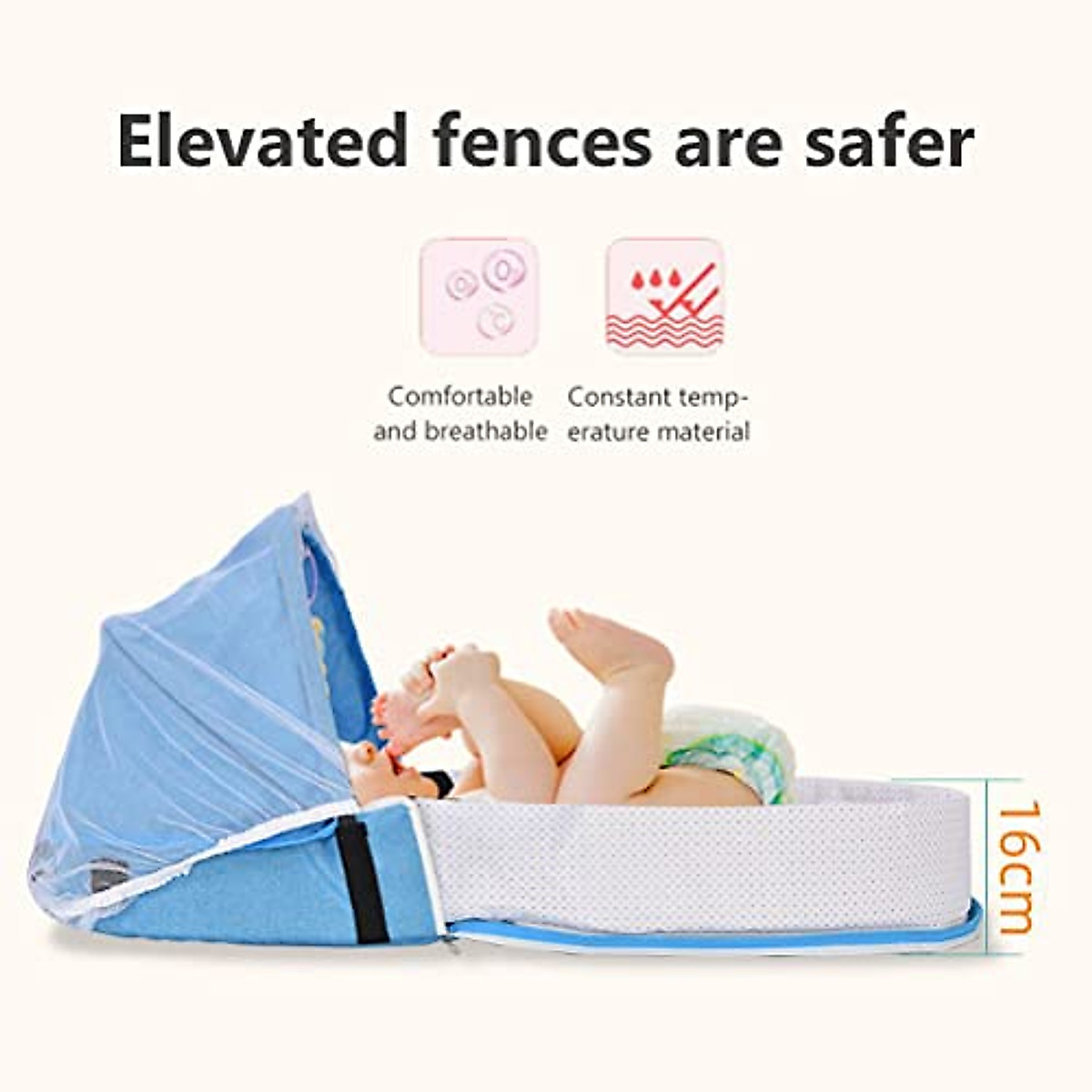 ba net Mosquito Srliya Baby Travel Cot with Mosquito Net and Awning Portable Baby Cot Changing Bag Foldable Baby Cot with Mosquito Net Cuddly Nest Baby Cot (Pink)