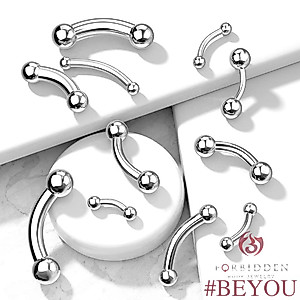 Forbidden Body Jewelry Eyebrow Jewelry, Curved Barbell Piercing Jewelry, Snake Eyes Tongue Rings, 14g 10mm Internally Threaded Surgical Steel Curved Piercing Barbell 4mm balls