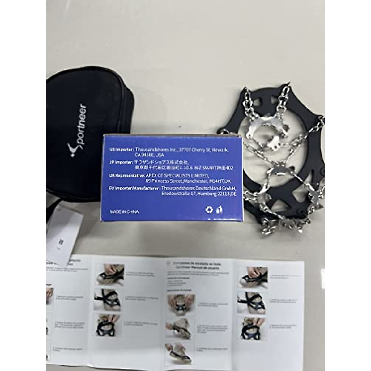 Crampons Ice Cleats, Sportneer Snow Cleats for Shoes and Boots Ice Shoes Grippers with 19 Stainless Steel Spikes Crampons for Hiking Boots Women Men Hiking Fishing Walking