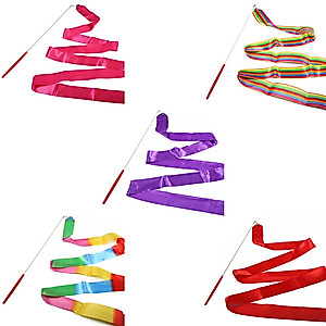Smartlife15 10 Colors Gymnastic Dance Ribbon Streamer 4M Dancing Baton Gym Rhythmic Ribbons with Wand Art Artistic Gymnastics Ballet Twirling Rod Stick for Women Girls Kids