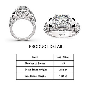 Jeulia Jack Skellington Rings Women Nightmare Before Christmas Skull Rings 925 Sterling Silver Princess Cut Band Ring Anniversary Promise Romantic for Her Teen Girls (6)