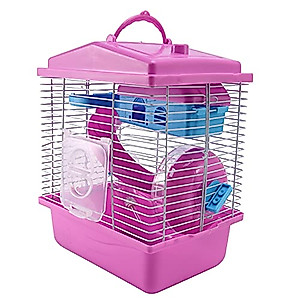 FDSF Pet Cage Hamster with Transparent Skylight Double Layer House for Hamster Golden Hamster Pet Pink