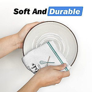 Artoid Mode Coffee Kitchen Ware Quote Funny Kitchen Towels and Dish Towels, 18 x 26 Inch Housewarming Daily Ultra Absorbent Drying Cloth Hand Towels and Tea Towels for Cooking Baking Set of 4