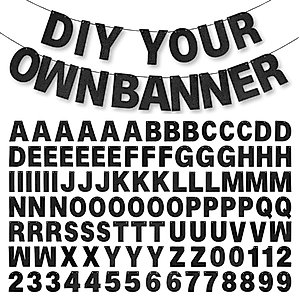 DIY Banner Kit with Letters Glitter Banner Letters Black Customizable Birthday Banners Graduation Banner Custom Party Hanging Banner for Graduation Wedding Party Baby Shower Decoration(Black)