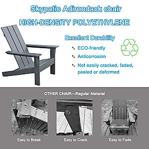 Skypatio Adirondack Chair, All-Weather Patio Fire Pit Chairs High-Density Polyethylene Adirondack Chairs for Porch, Balcony, Garden, Deck, Lawn, Backyard, Grey