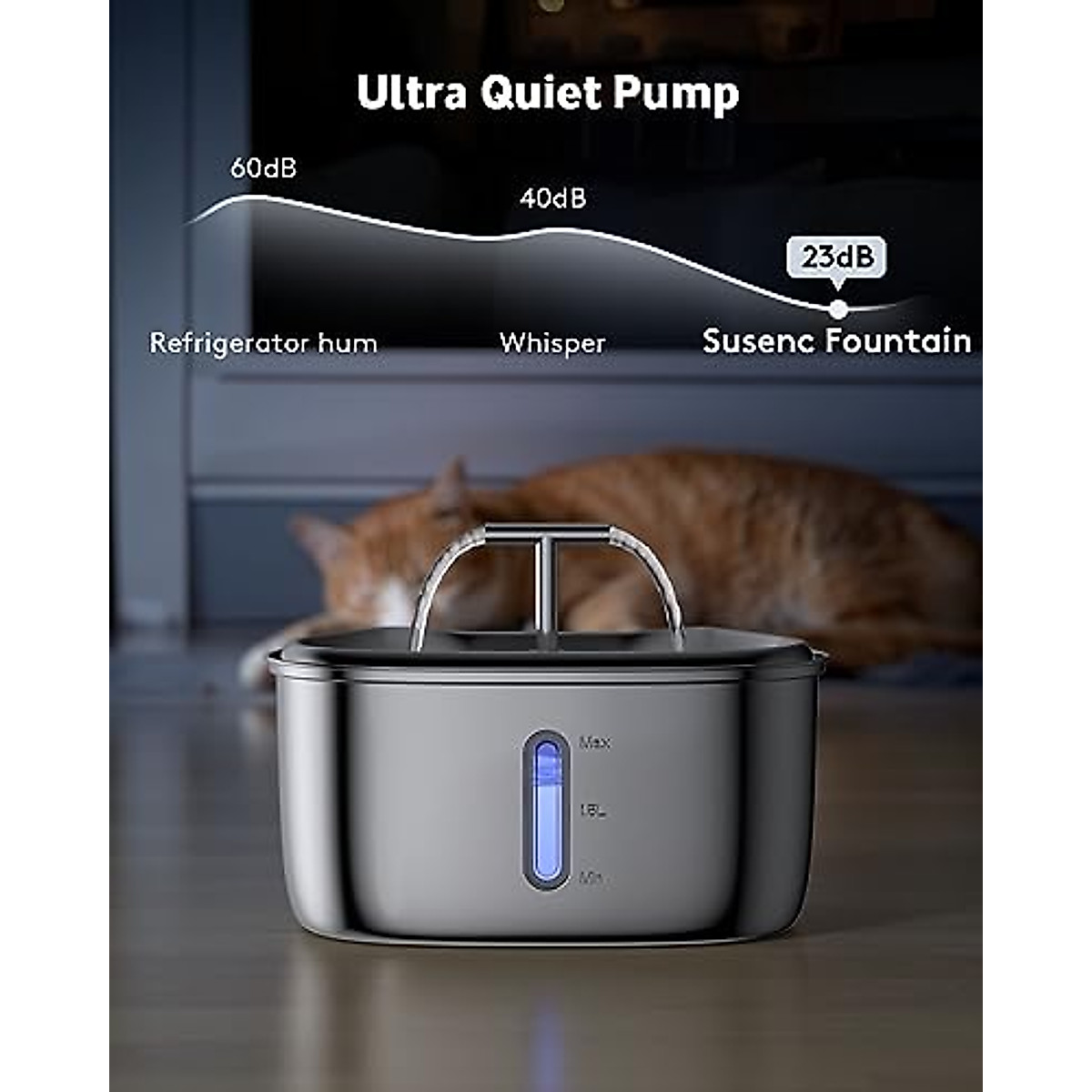 Cat Water Fountain Stainless Steel, 84Oz/2.5L Pet Water Fountain Cat Dog Water Dispenser with Water Level Window and Ultra Quiet Pump for Cats and Dogs