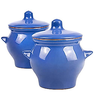 Stoneware Ramekin (Set of 2) - Clay Pots for Cooking (Blue)