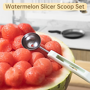 4 -in-1 Watermelon Fork Slicer Cutter,Melon Ball Scoop,Stainless Steel Watermelon Popsicle Cutter Watermelon Cutter Slicer Tool Melon Cutter Knife Portability Fruit Fork for Camping Kitchen Gadgets