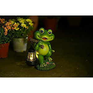 CFFOWNUG Frog Garden Decoration with Solar Lantern,Resin Solar Frog Statue with Solar Lights Outdoor Garden Frog Decor for Pathway Yard Lawn Patio Decorations