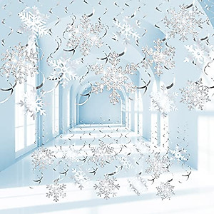 Containlol 30 Pieces Snowflake Hanging Swirls Decorations, Christmas Ceiling Decor Purple Blue White Snowflakes for Winter Holiday New Year Birthday Party Favors Baby Shower Supplies (Silver)