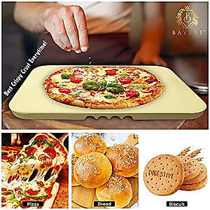 Pizza Stone 12" x 15" Rectangular Baking & Grilling Stone, Perfect for Oven, BBQ and Grill. Innovative Built - in 4 Handles Design - stone baking sheet, Baking Tray, Grilling Stone, Heavy Duty