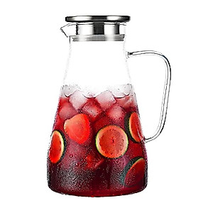 Tbgllmy 2 Liter 68 Ounces Glass Pitcher With Lid, Hot&Cold Water Pitcher With Handle, for Homemade Beverage, Juice, Iced Tea and Milk