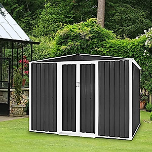 Oakmont Outdoor Garden Storage Shed 6' × 8' Feet Walk-in Garden Tool House with Double Sliding Doors, Yard Lawn (Grey)