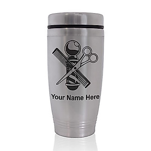 SkunkWerkz Commuter Travel Mug, Barber Shop Pole, Personalized Engraving Included