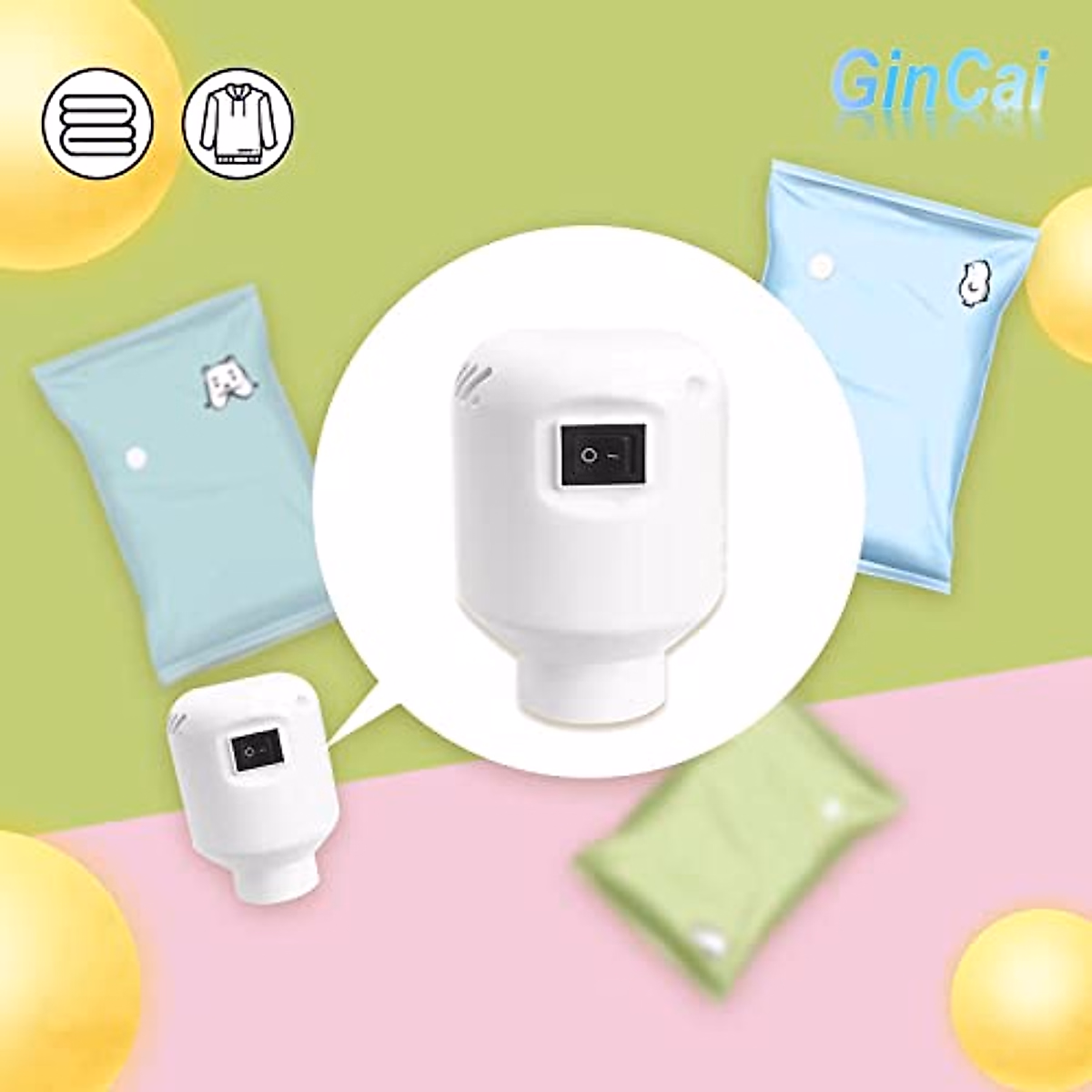 GinCai Vacuum storage bags (2 small, 2 medium, 2 large), which can save 80% of clothing storage space, pillows, quilts, blankets storage bags, and free electric pumps.