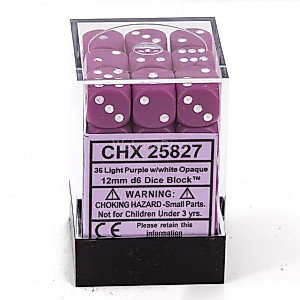 DND Dice Set-Chessex D&D Dice-12mm Opaque Light Purple and White Plastic Polyhedral Dice Set-Dungeons and Dragons Dice Includes 36 Dice – D6