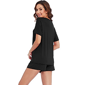WiWi Pajamas for Women Soft Short Sleeve Sleepwear Cooling Pajama Set Shorts Pjs Loose Comfy Lounge Sets S-XXL, Black, X-Large