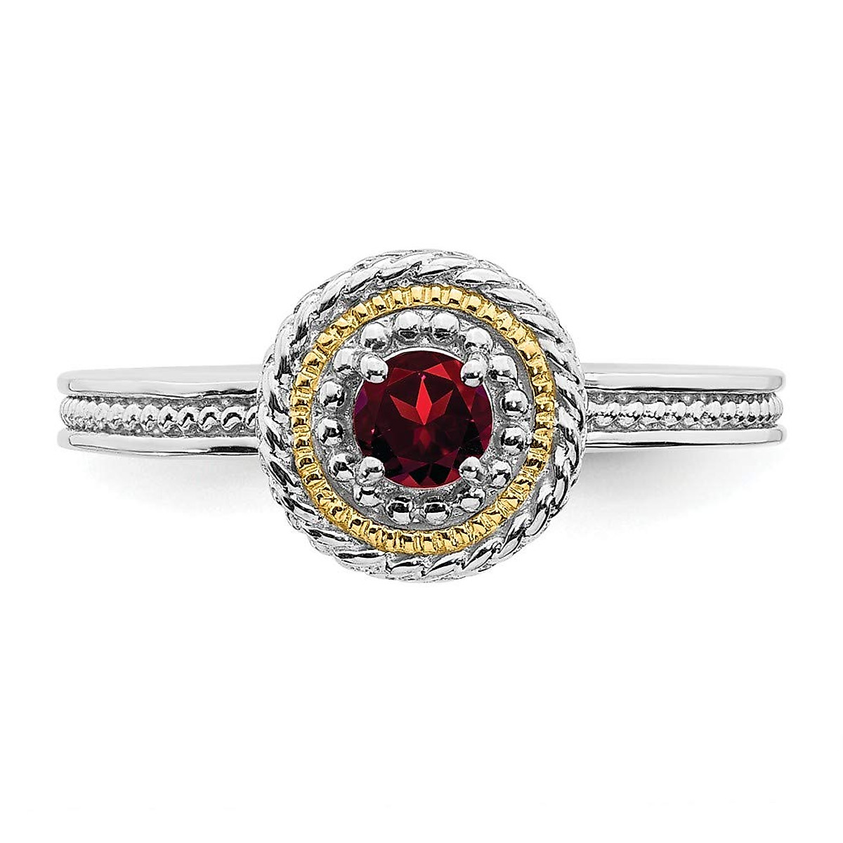 Solid 925 Sterling Silver and 14k Yellow Gold Stackable 925 Sterling Silver Garnet January Red Gemstone Ring Eternity Band Size 7