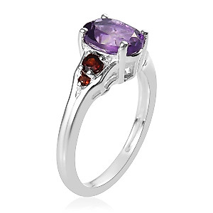 SHOP LC Garnet Amethyst Ring 925 Sterling Silver Statement Jewelry Red Garnet Ring Purple Amethyst Rings for Women Size 10 Birthday Gifts for Women