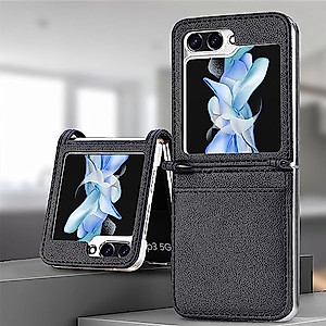 XINDEMEI for Samsung Galaxy Z Flip 5 5G Case Built-in Card Slots Leather Flip Case All-Inclusive Shockproof Protective Cover (Black)