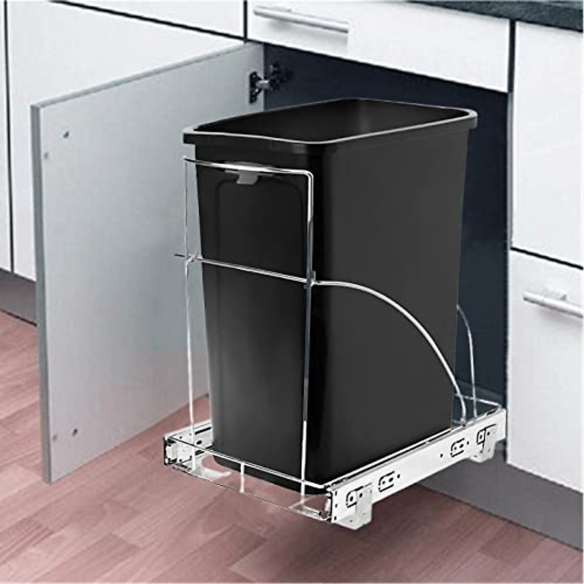 Vohunt Pull Out Trash Can Under Cabinet,Cabinet Trash Can Pull Out Kit,Heavy Duty Chrome Pull-Out Trash Can Shelf for Kitchen 16’’L x 11‘’W x 16’’H(Without Trash Can)