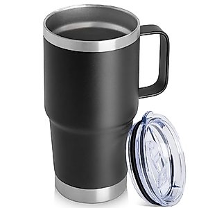 HASLE OUTFITTERS 20oz Tumbler with Lid, Stainless Steel Tumbler with Handle, Metal Insulated Travel Coffee Mug with Handle, Double Wall Vacuum Spill Proof Tumbler Cup, Black 1 Pack