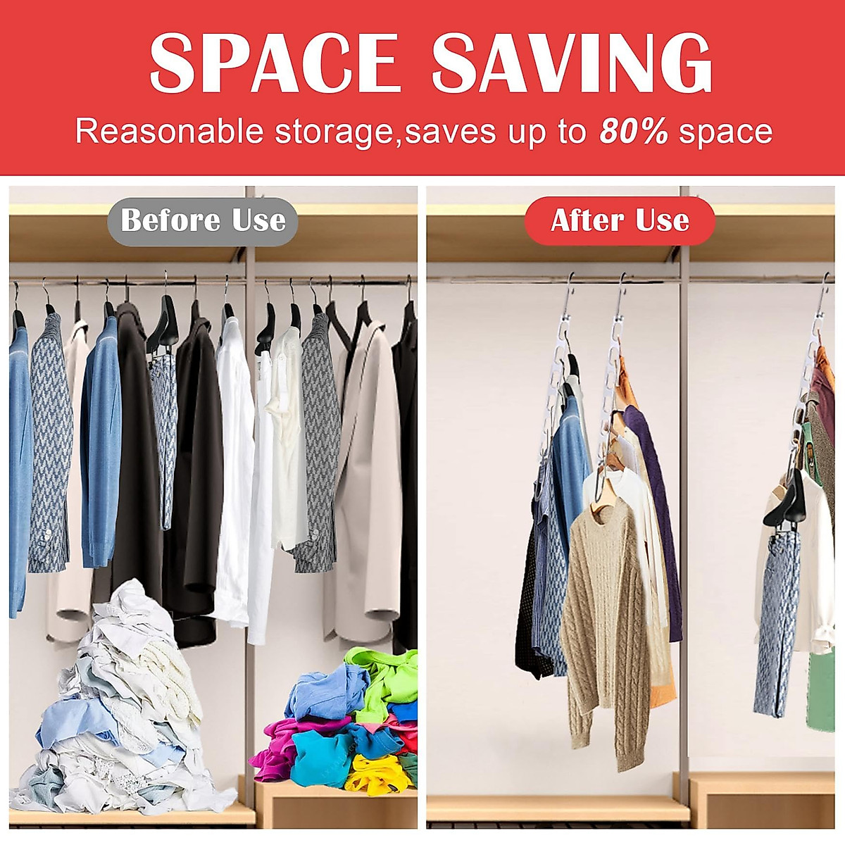 Space Saving Hangers for Clothes, Collapsible Hangers Space Saving for Organization and Storage, 3 Packs Clothes Hangers Space Saver for Closet, Metal Hangers Organizer, Dorm Room Essentials